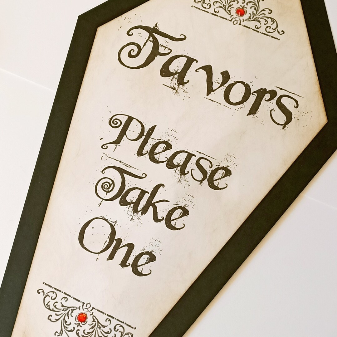 Gothic Favours Sign, Coffin Signs, Halloween Signs, Gothic Wedding ...