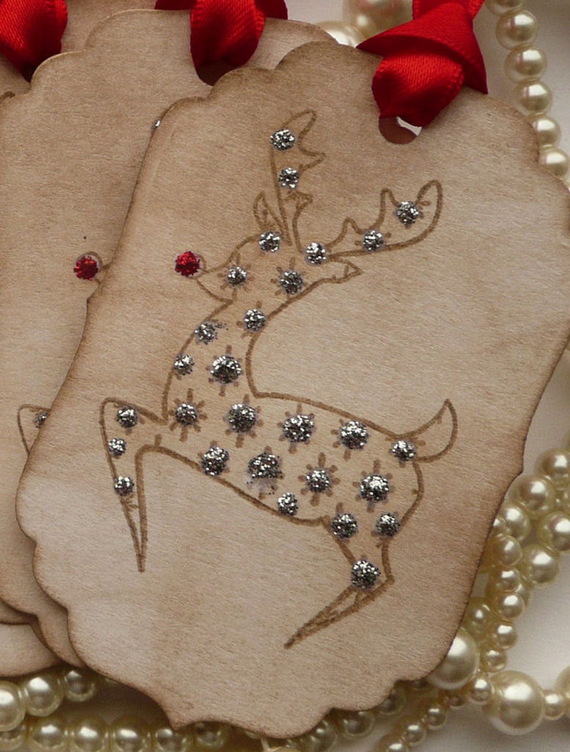 Reindeer Christmas Tags Large Vintage Style Tags Set of 6 | Etsy