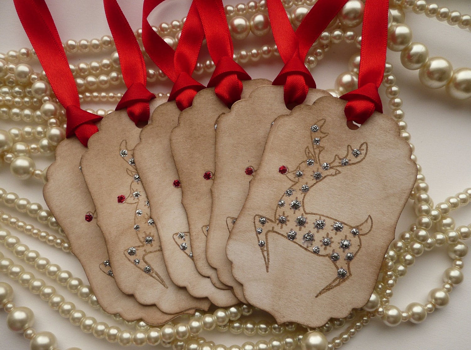 Reindeer Christmas Tags Large Vintage Style Tags Set of 6 | Etsy