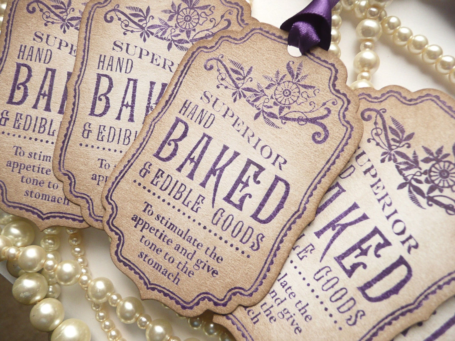 Baked Goods Decoration Tags, Purple Vintage Style, Wedding Favour Tags ...
