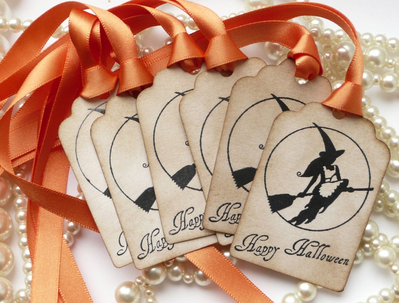 Halloween Tags Witch Broomstick Favor Tags Vintage - Etsy