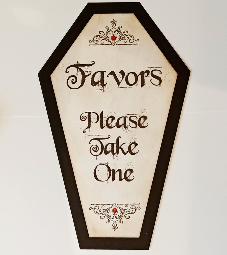 Gothic Favours Sign, Coffin Signs, Halloween Signs, Gothic Wedding ...