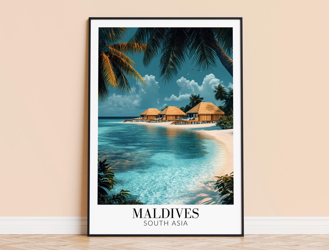 Maldives Travel Poster – Tropical Island Wall Art, Personalized Gift - Etsy