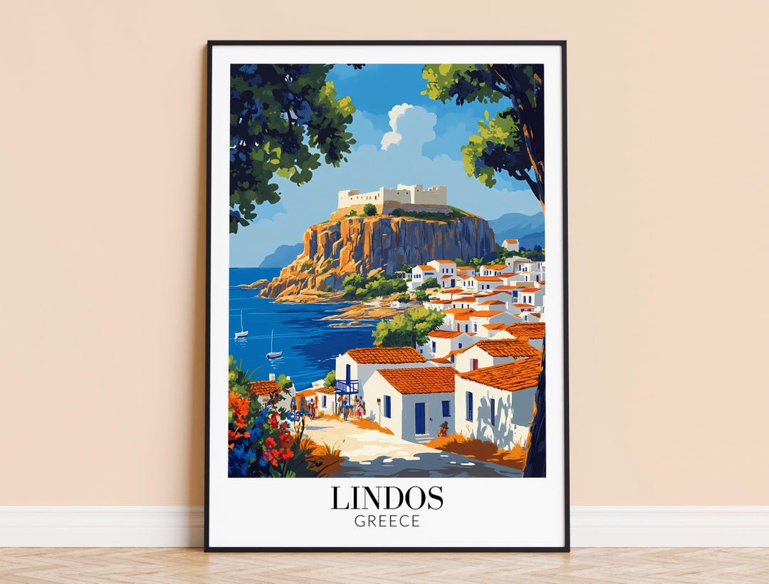 Lindos Print - Lindos Greece Travel Wall Hanging - Home Decoration ...