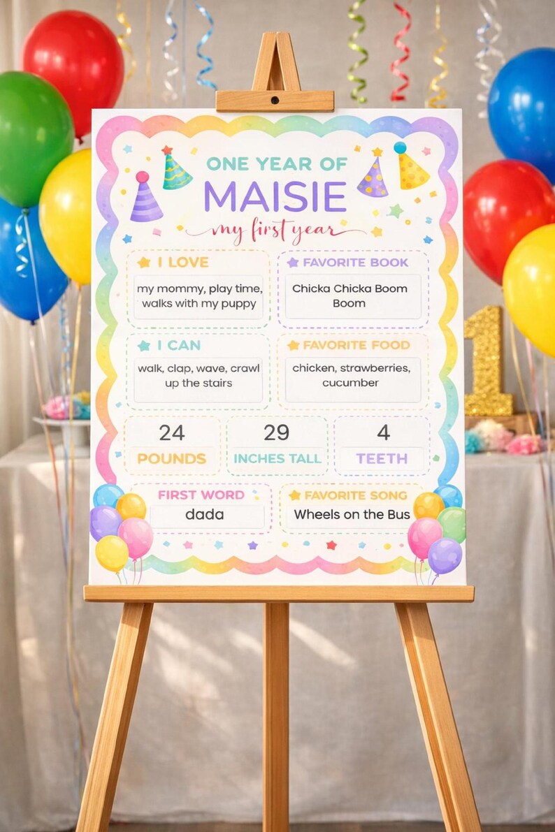 First Birthday Milestone Board | Editable One Year Milestone Sign ...