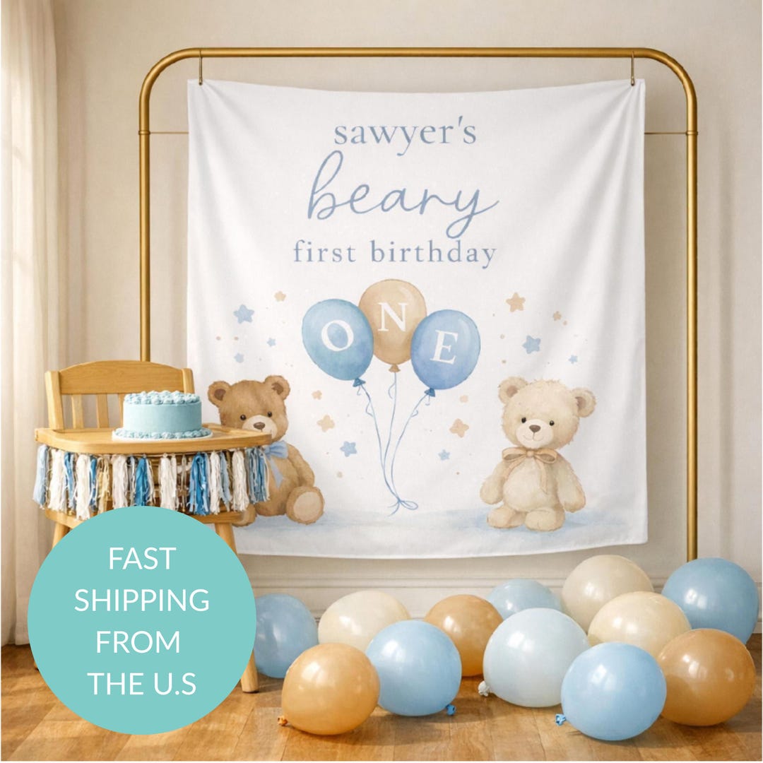 Beary First Birthday Backdrop | Cake Smash Photo Prop - Etsy