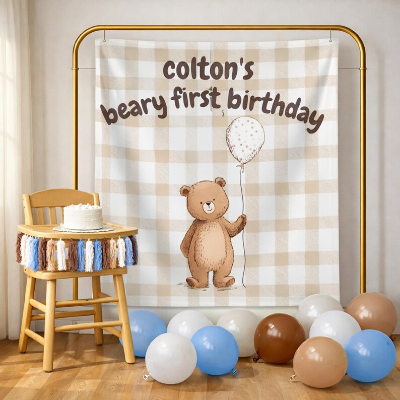 Celebrate One Year! Beary First Birthday Party Photo Backdrop | Custom ...