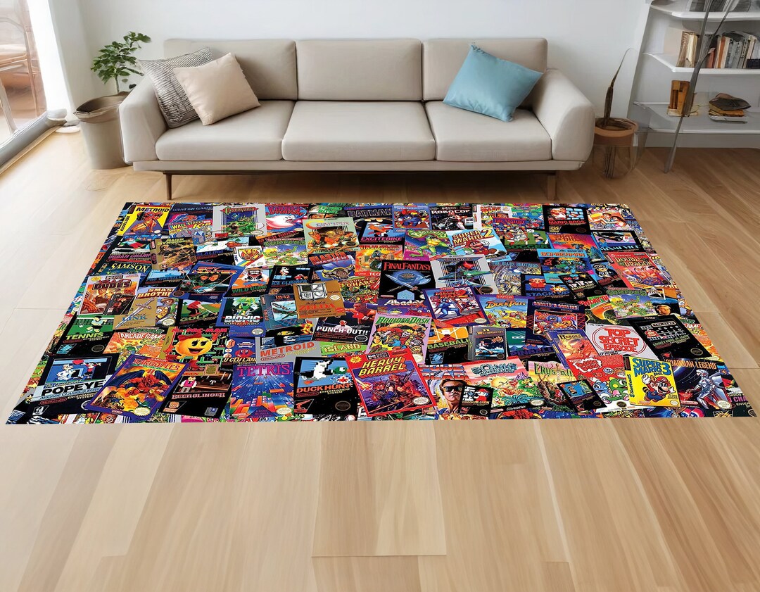Nostalgic Games, Games Tapes, Retro Arcade Games, Modern Rug, Colorful ...