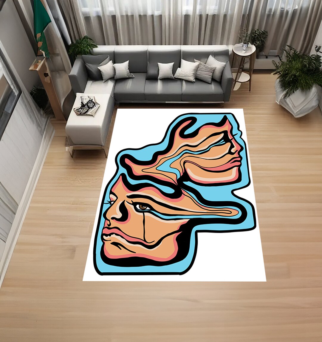 Crying Faces Rug, Sadness, Sad Faces, Cubic Art Rug, Abstract Rug ...