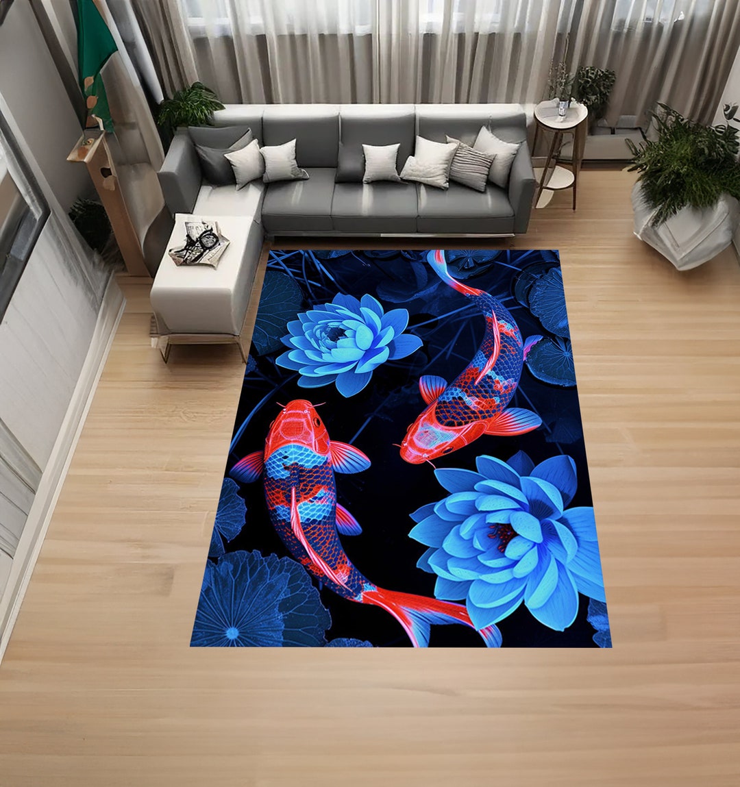 Koi Fish Area Rug: Modern Water Lily Home Decor - Etsy
