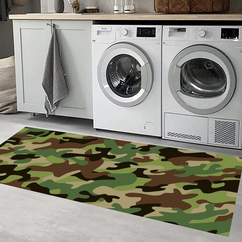 Laundry Room Rug, for Farmhouse, Green, Camouflage, Runner, Laundry ...