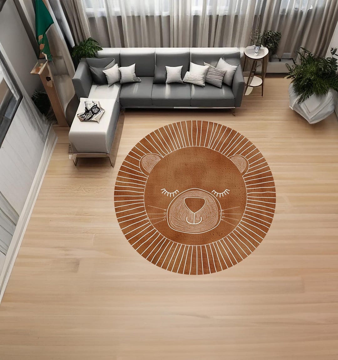 Round Rug, Teddy Bear Rug, Cute Brown Bear, Office Chair Mat, Custom ...
