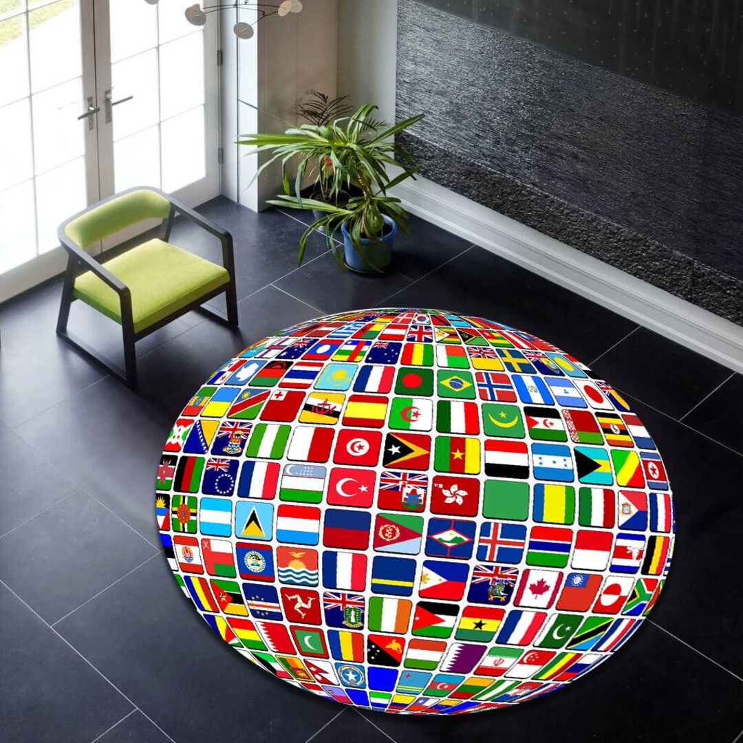Colorful World Flags Printed Round Rug • Flags of the Countries ...