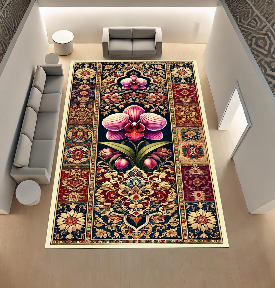 Orchid Rug, Oriental Style Bordered, Cute Model, Plant, Floral ...