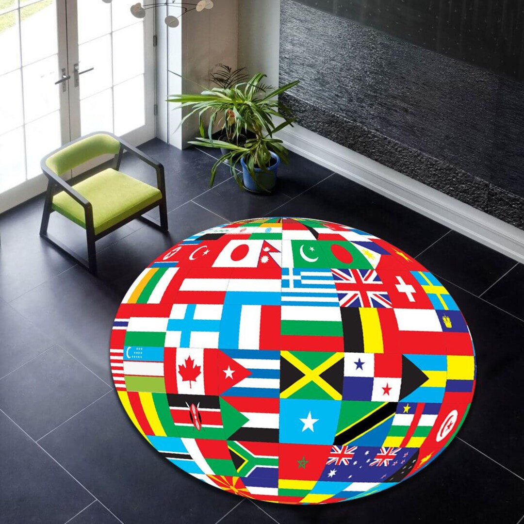 Colorful World Flags Printed Round Rug • Flags of the Countries ...