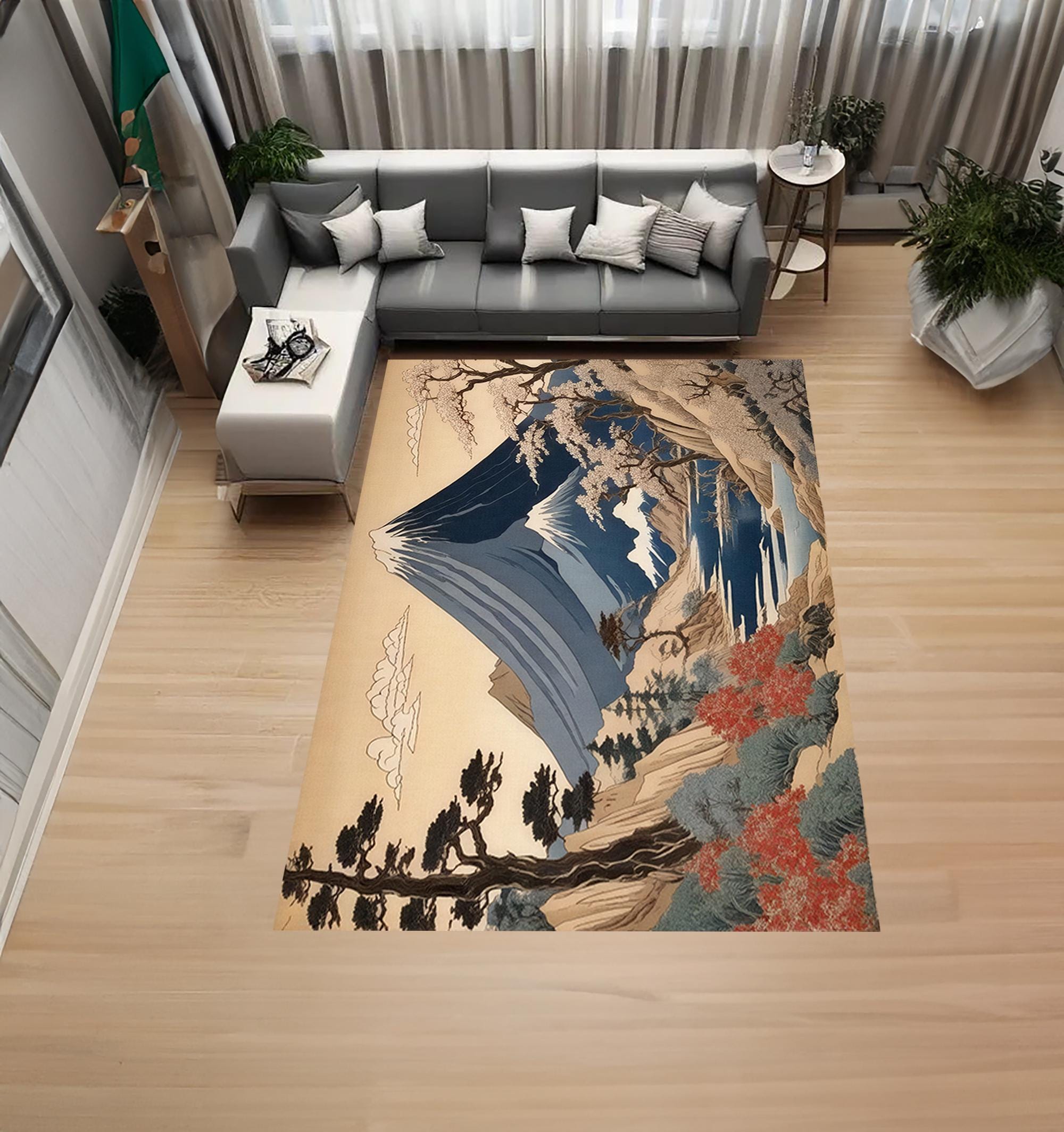 Ukiyo-e, Modern Rug, Japanese Decor, Mountain Rug, Japanese Art, Retro ...
