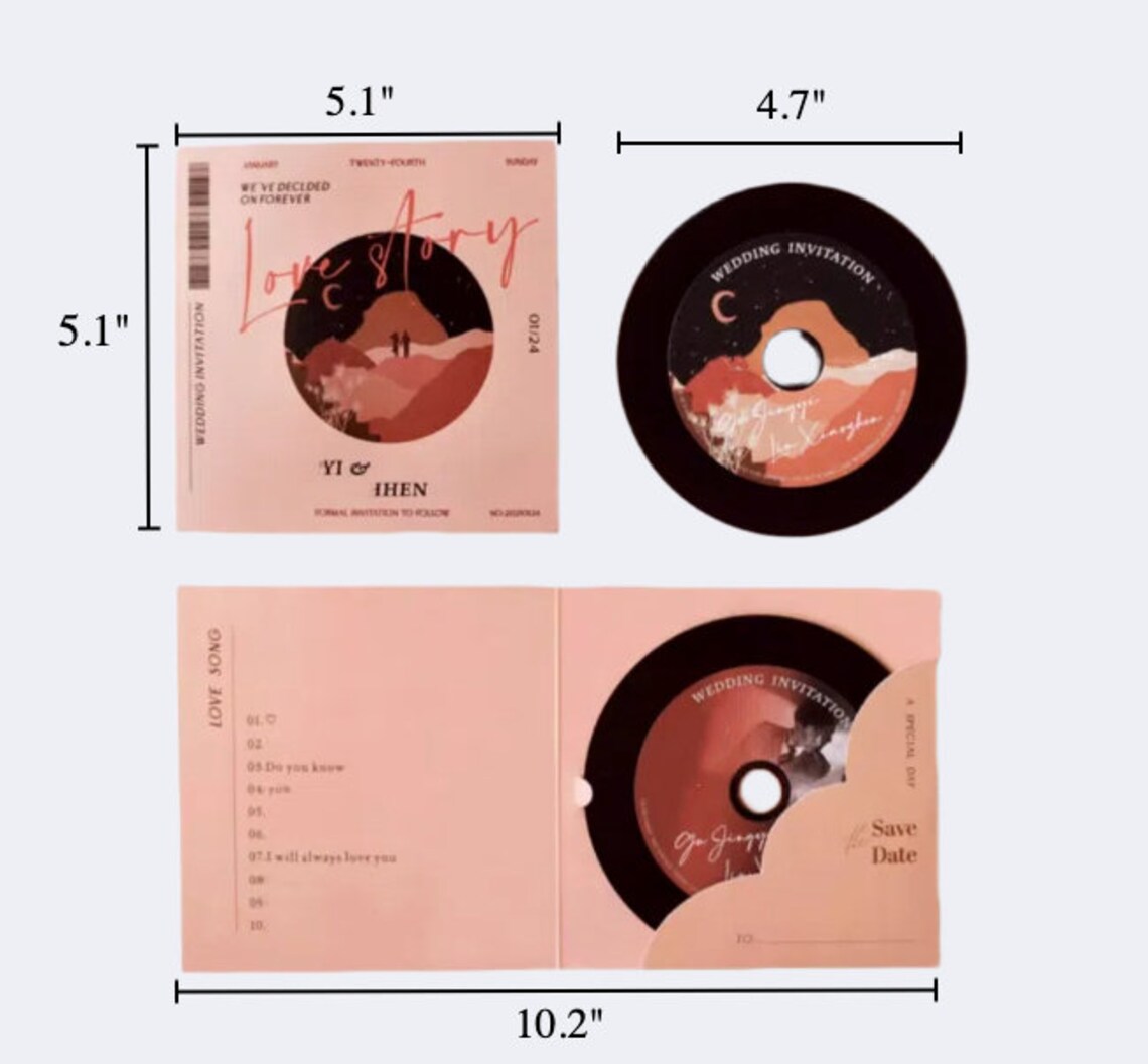 Custom Real Vinyl Wedding Invitation, Custom Music Theme CD Wedding ...