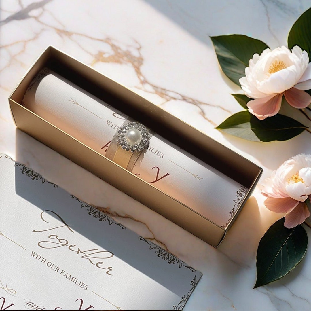 Handmade Personalized Wedding Scroll Invitation With Pearl Ribbon and ...