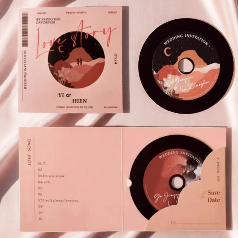 Custom Real Vinyl Wedding Invitation, Custom Music Theme CD Wedding ...