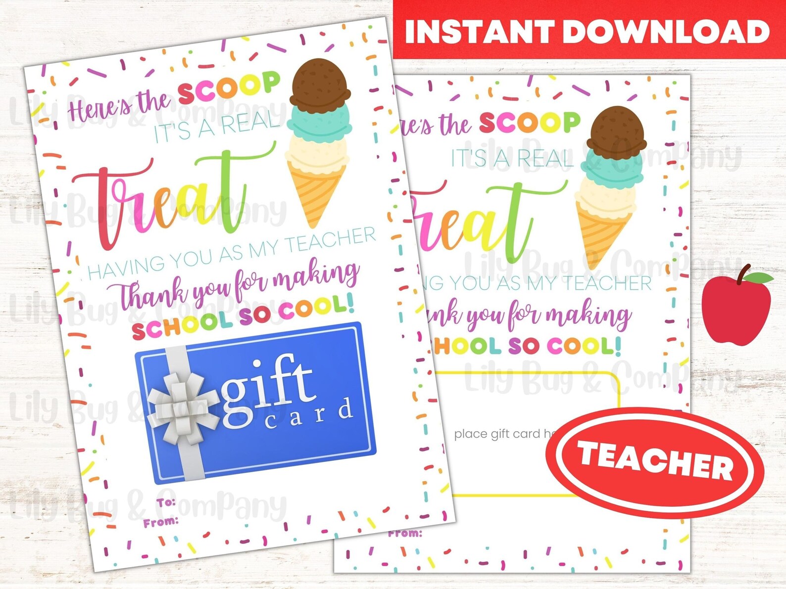 Teacher Appreciation Week Printable Gift Card Holder, Ice Cream Gift ...