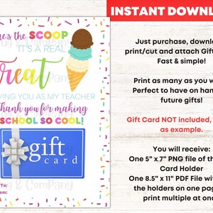 Teacher Appreciation Week Printable Gift Card Holder, Ice Cream Gift ...