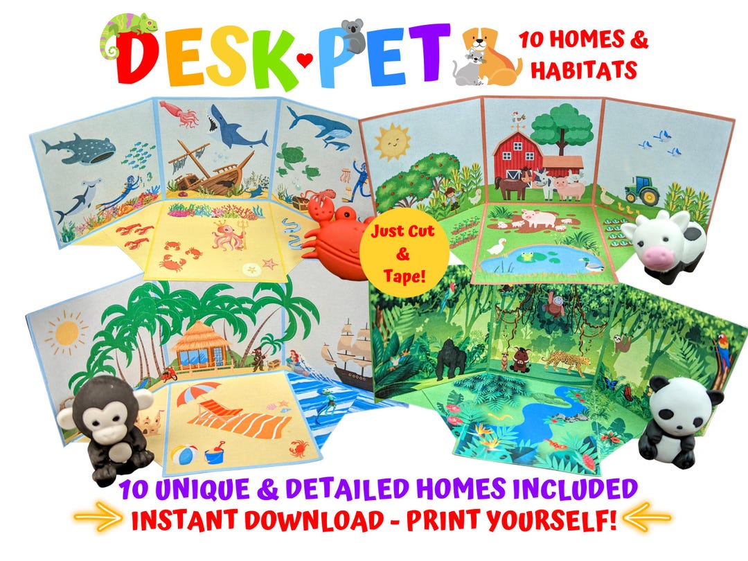 10 Printable Desk Pet Homes Habitats - Desk Pet Reward - Desk Pet ...