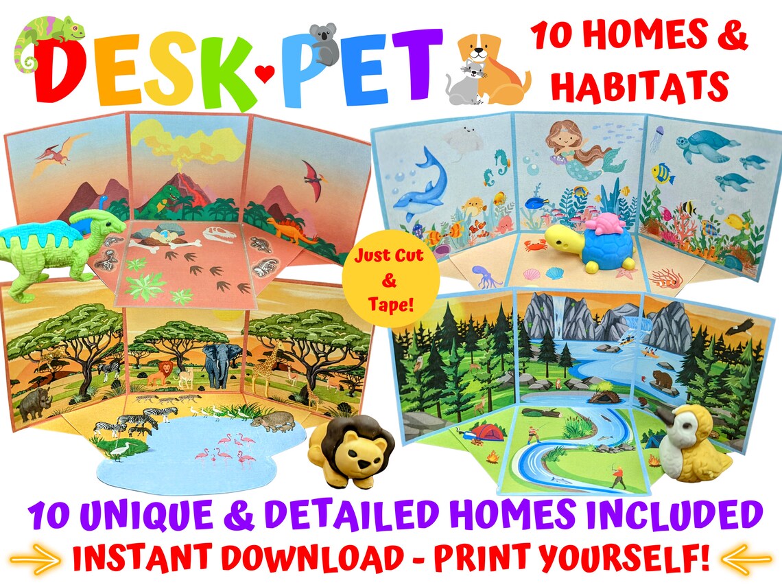 10 Printable Desk Pet Homes Habitats - Desk Pet Reward - Desk Pet ...