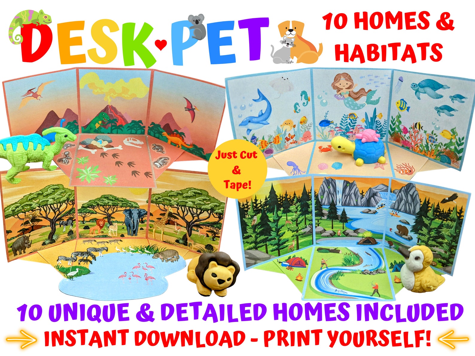 10 Printable Desk Pet Homes Habitats Desk Pet Reward Desk Pet Printable ...