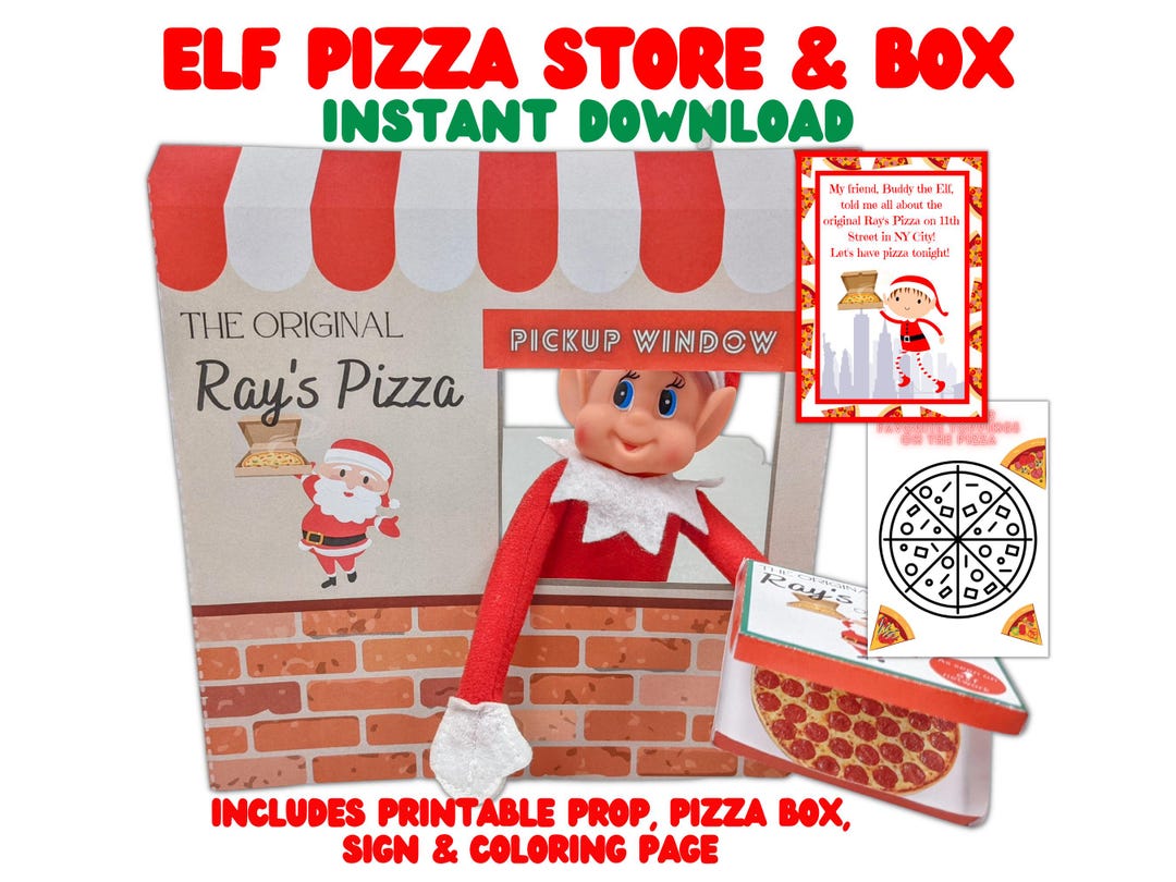 Elf Printable Pizza Shop and Pizza Box - Printable Elf Props, Printable ...