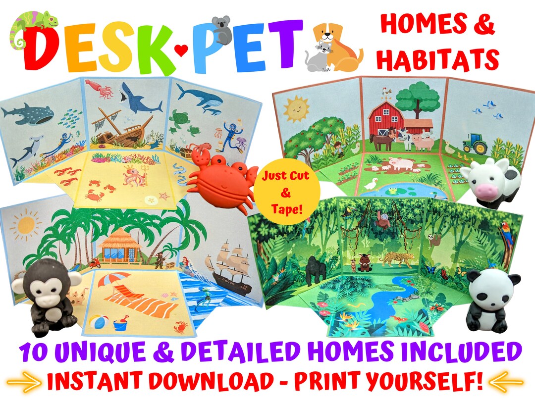 10 Printable Desk Pet Homes Habitats Desk Pet Reward Desk - Etsy