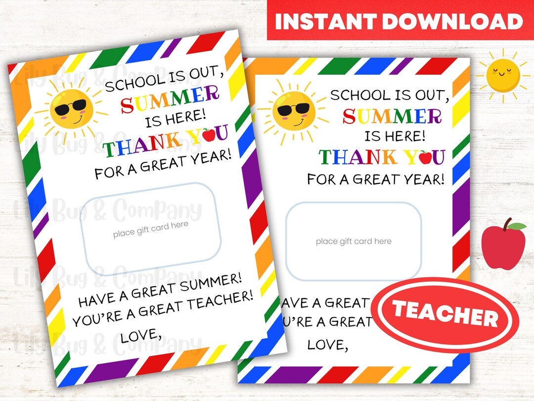 End of Year Teacher Printable Gift Card Holder Teacher Gift Just for ...
