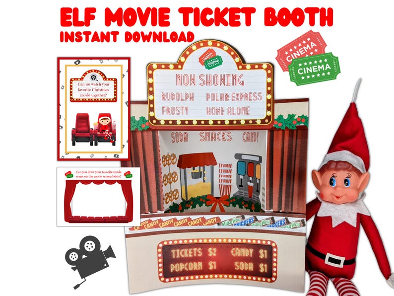 Elf Printable Movie Ticket Booth - Printable Elf Props, Printable Elf ...