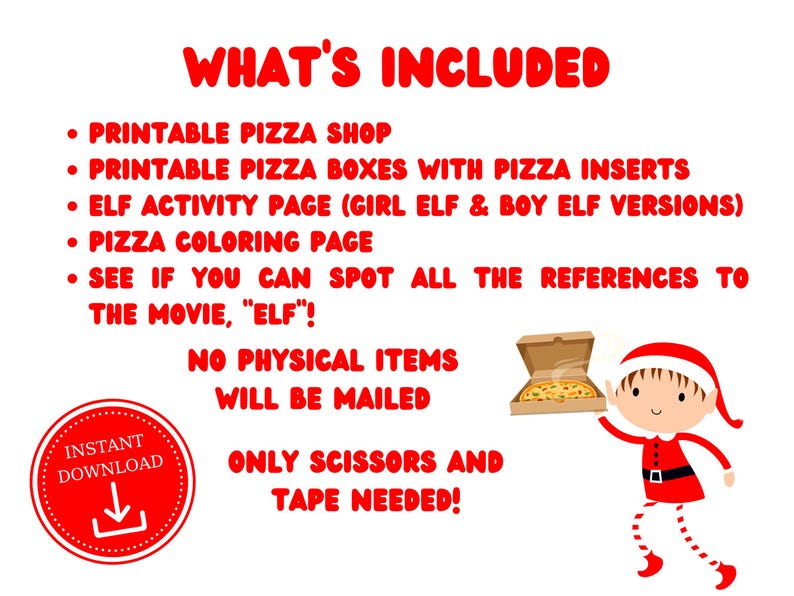 Elf Printable Pizza Shop and Pizza Box - Printable Elf Props, Printable ...