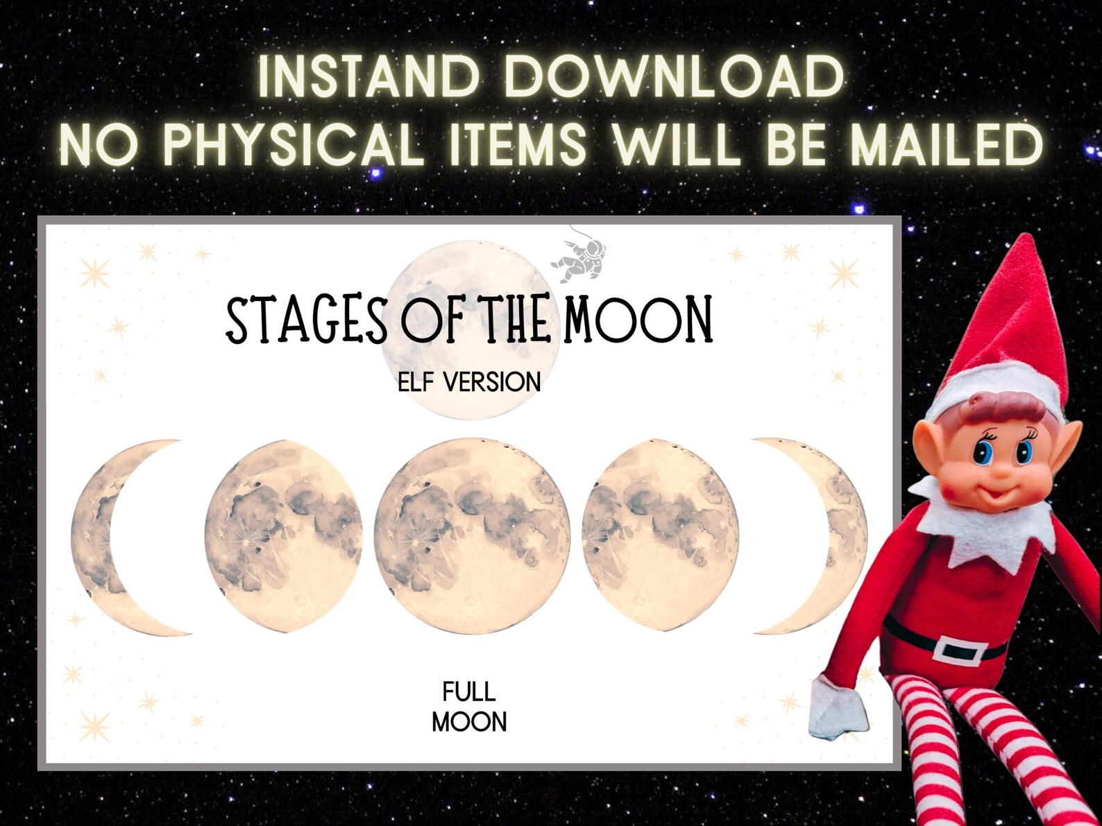 Elf Stages of the Moon Printable, Full Moon Elf Version, Funny Elf ...
