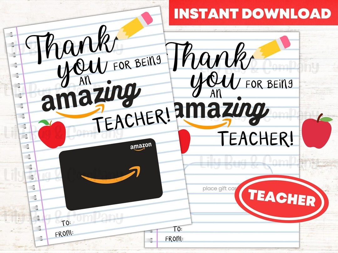 Teacher Appreciation Printable Gift Card Holder, Amazon Gift Card ...