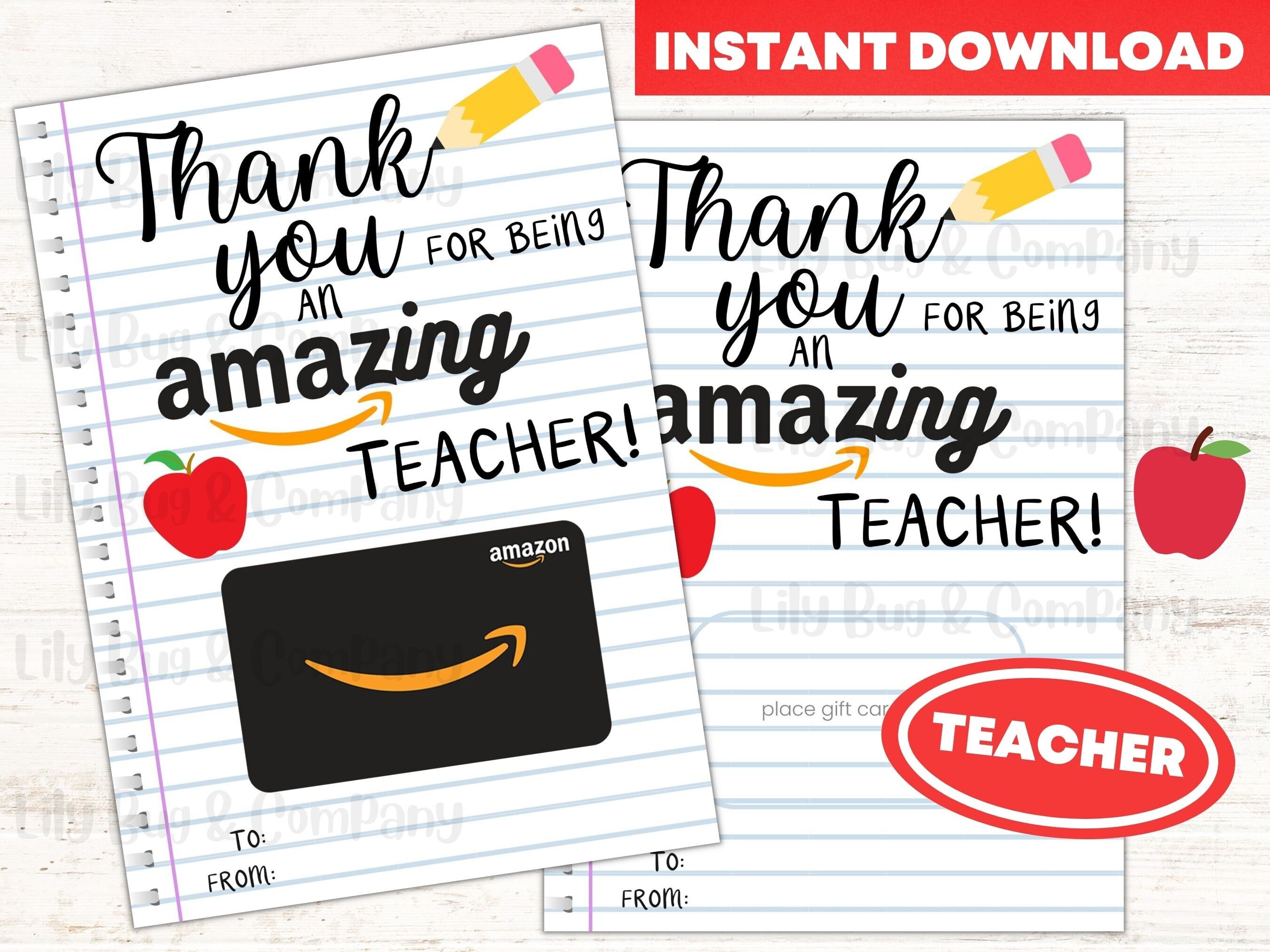 Teacher Appreciation Printable Gift Card Holder Amazon Gift - Etsy