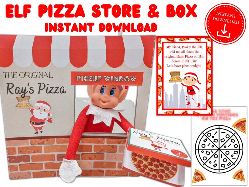 Elf Printable Pizza Shop and Pizza Box Printable Elf Props - Etsy