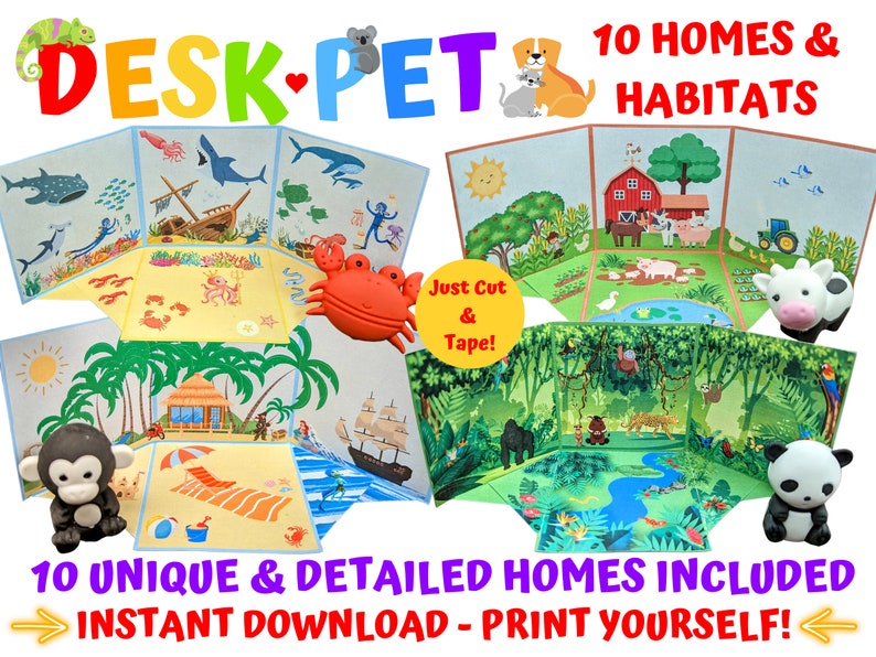 10 Printable Desk Pet Homes Habitats Desk Pet Reward Desk Pet Printable ...