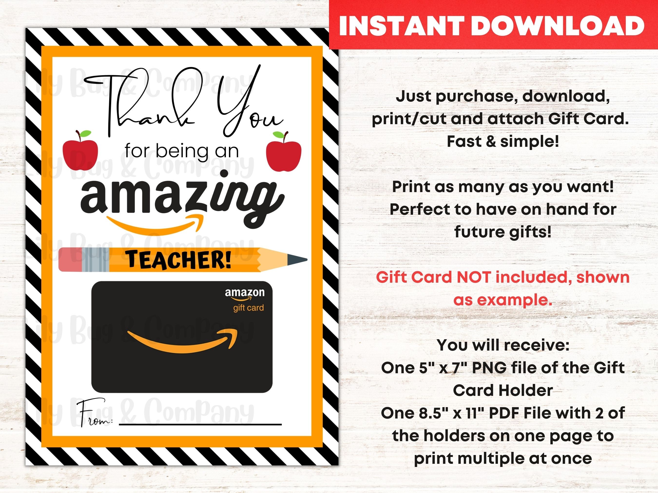 Teacher Appreciation Printable Gift Card Holder Amazing Teacher Gift ...