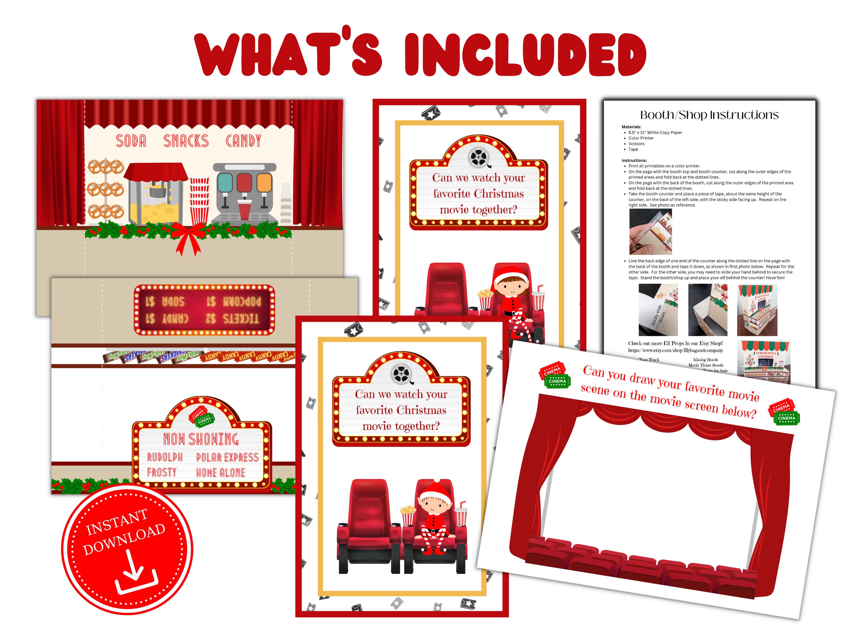 Elf Printable Movie Ticket Booth - Printable Elf Props, Printable Elf ...