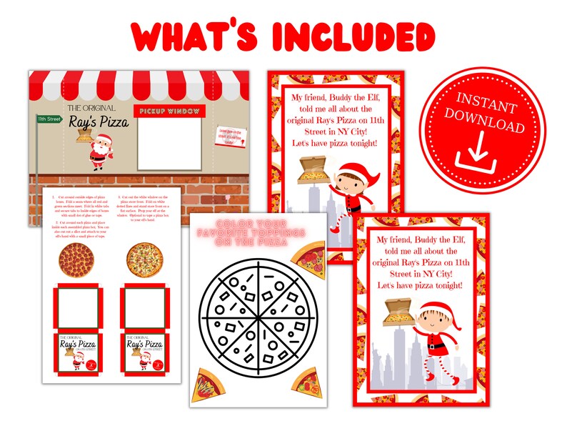 Elf Printable Pizza Shop and Pizza Box - Printable Elf Props, Printable ...