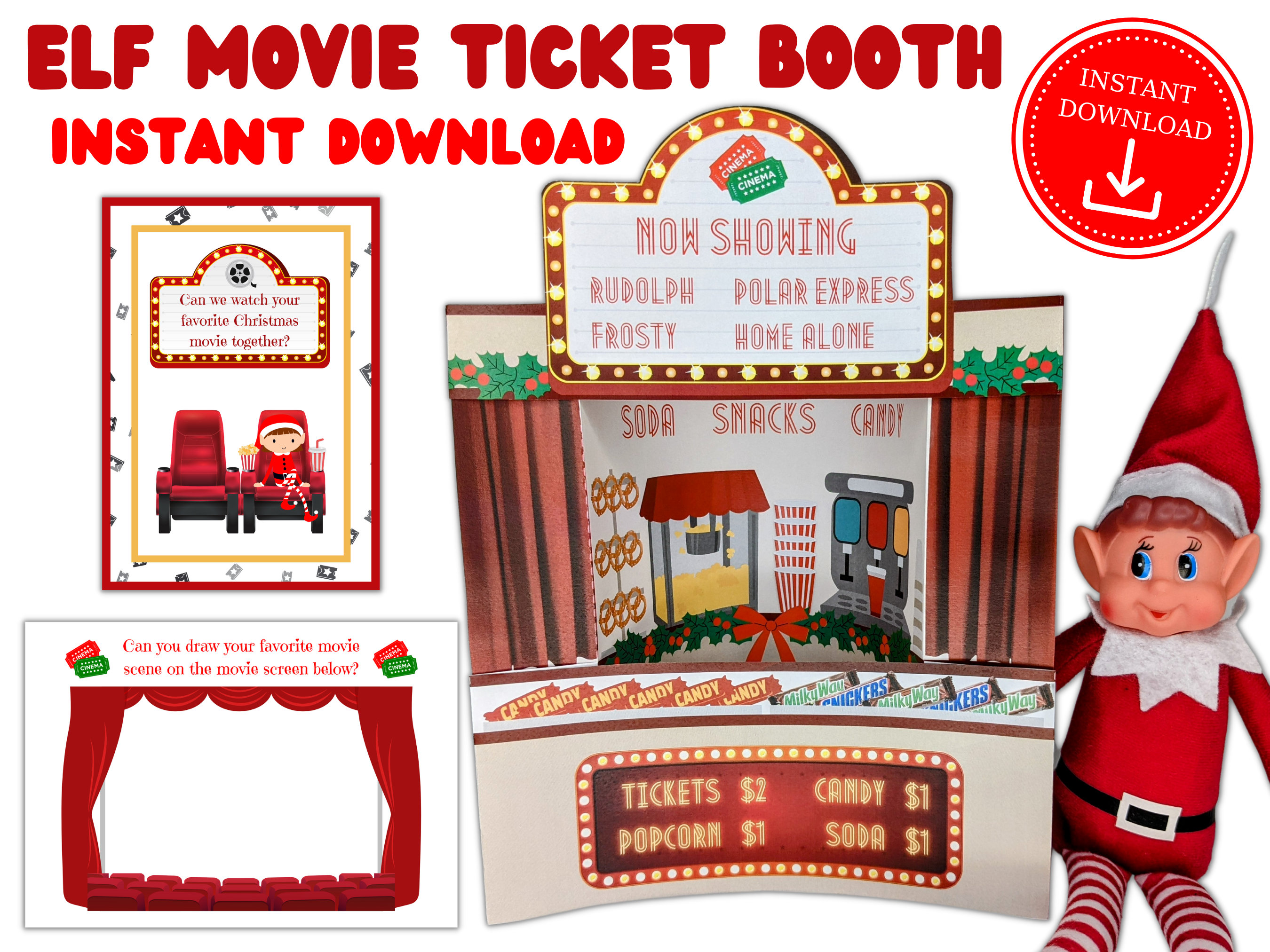 Elf Printable Movie Ticket Booth Printable Elf Props, Printable Elf Accessories, Elf Kit, Elf ...