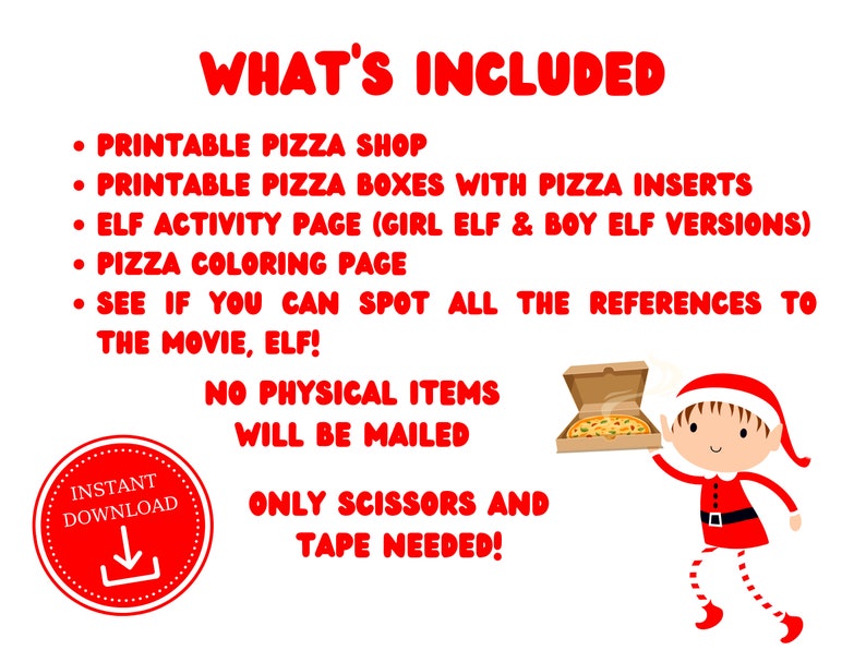 Elf Printable Pizza Shop and Pizza Box Printable Elf Props - Etsy