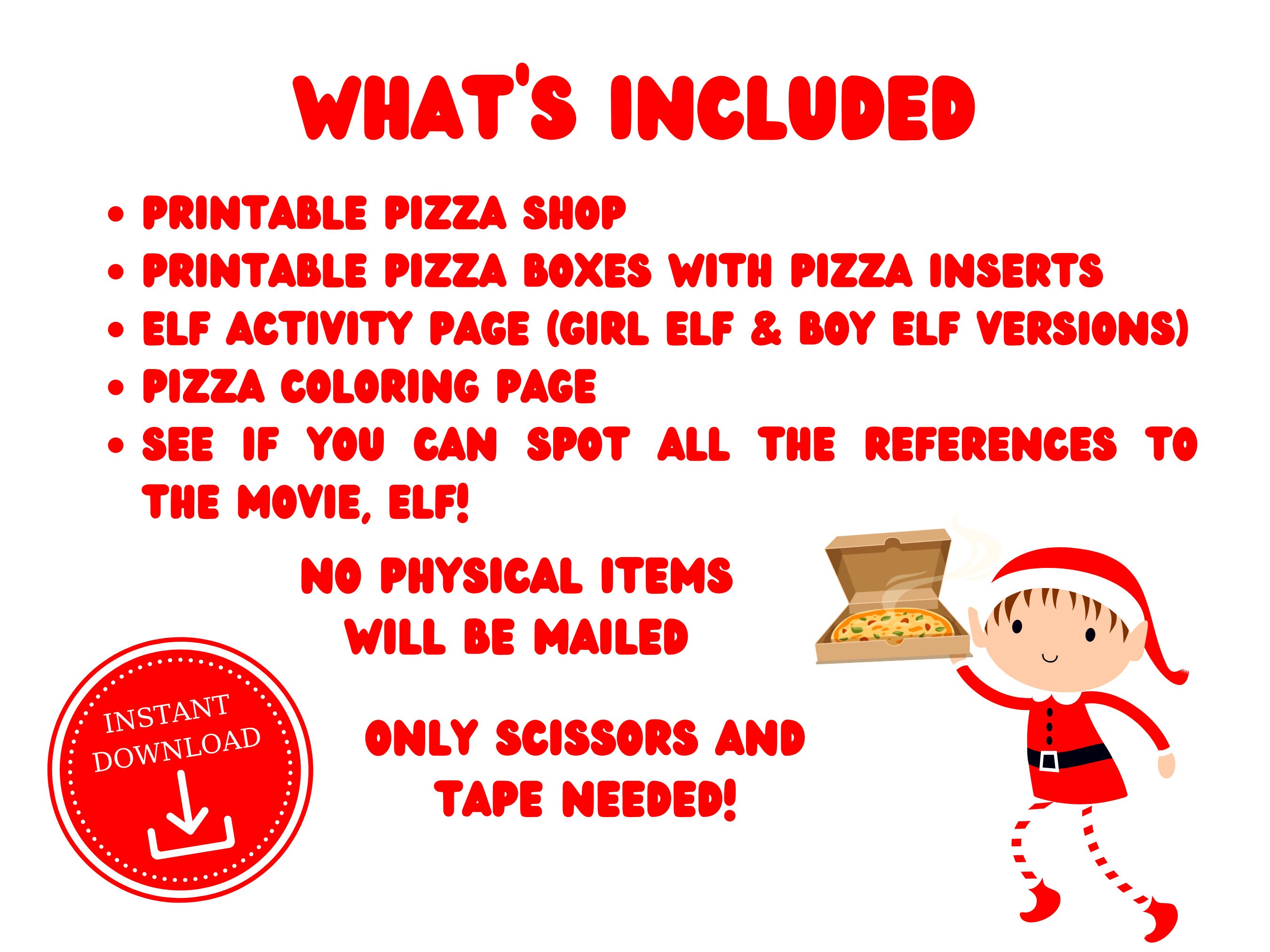 Elf Printable Pizza Shop and Pizza Box Printable Elf Props - Etsy
