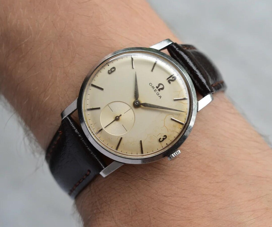 1958 Omega Small Seconds Mechanical White Dial Men's Dress Watch Rare ...