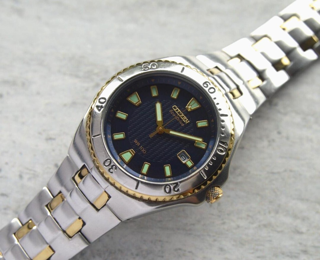 Citizen Eco Drive Two Tone Men's Solar Quartz Bracelet Watch Blue Dial ...