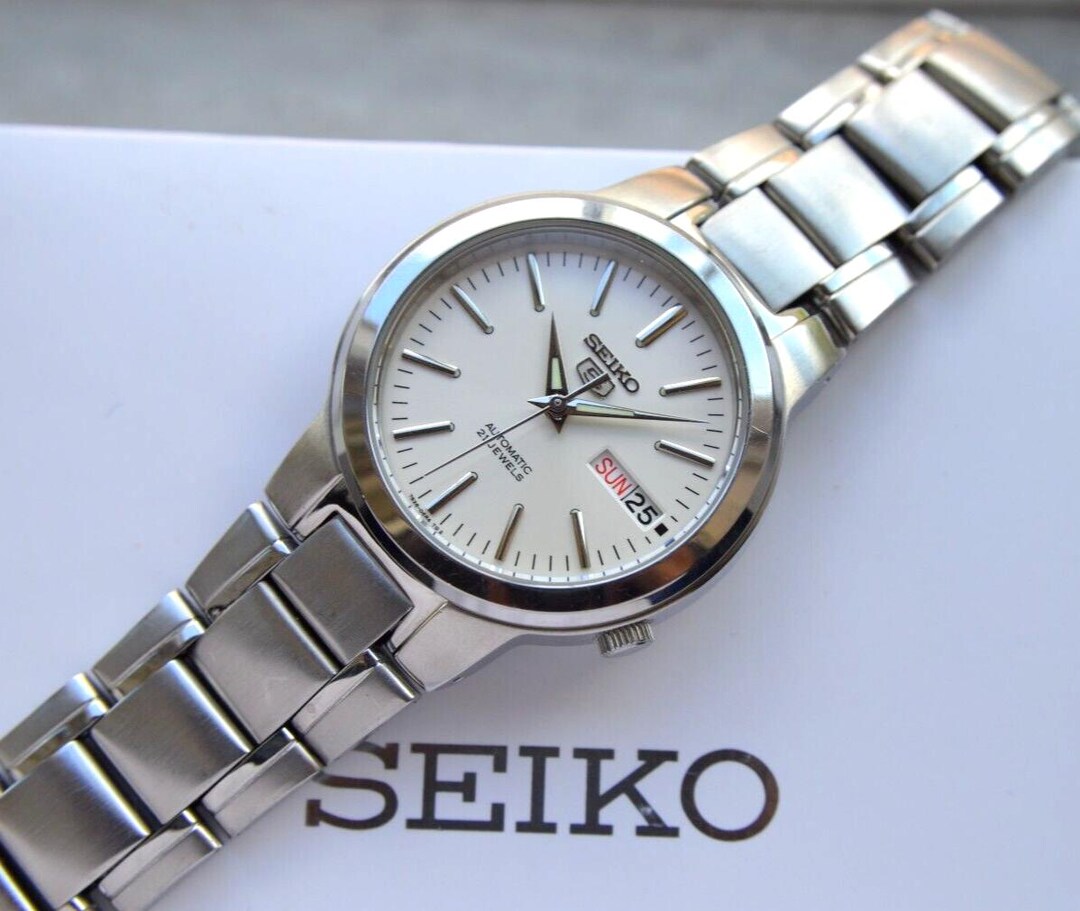 Boxed Seiko SNKA01K1 Automatic Steel Men's Bracelet Watch White Dial - Etsy
