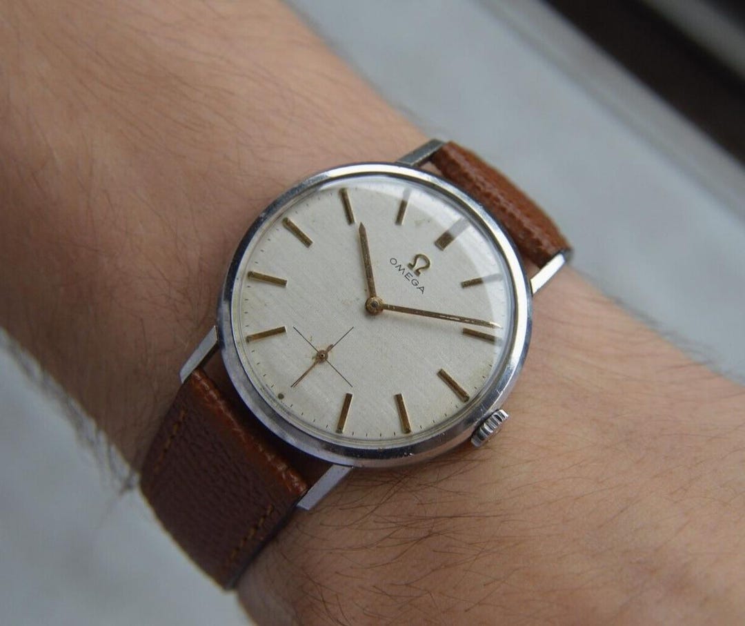 1962 Vintage Omega Small Seconds Steel Linen Dial Rare Mechanical Dress ...