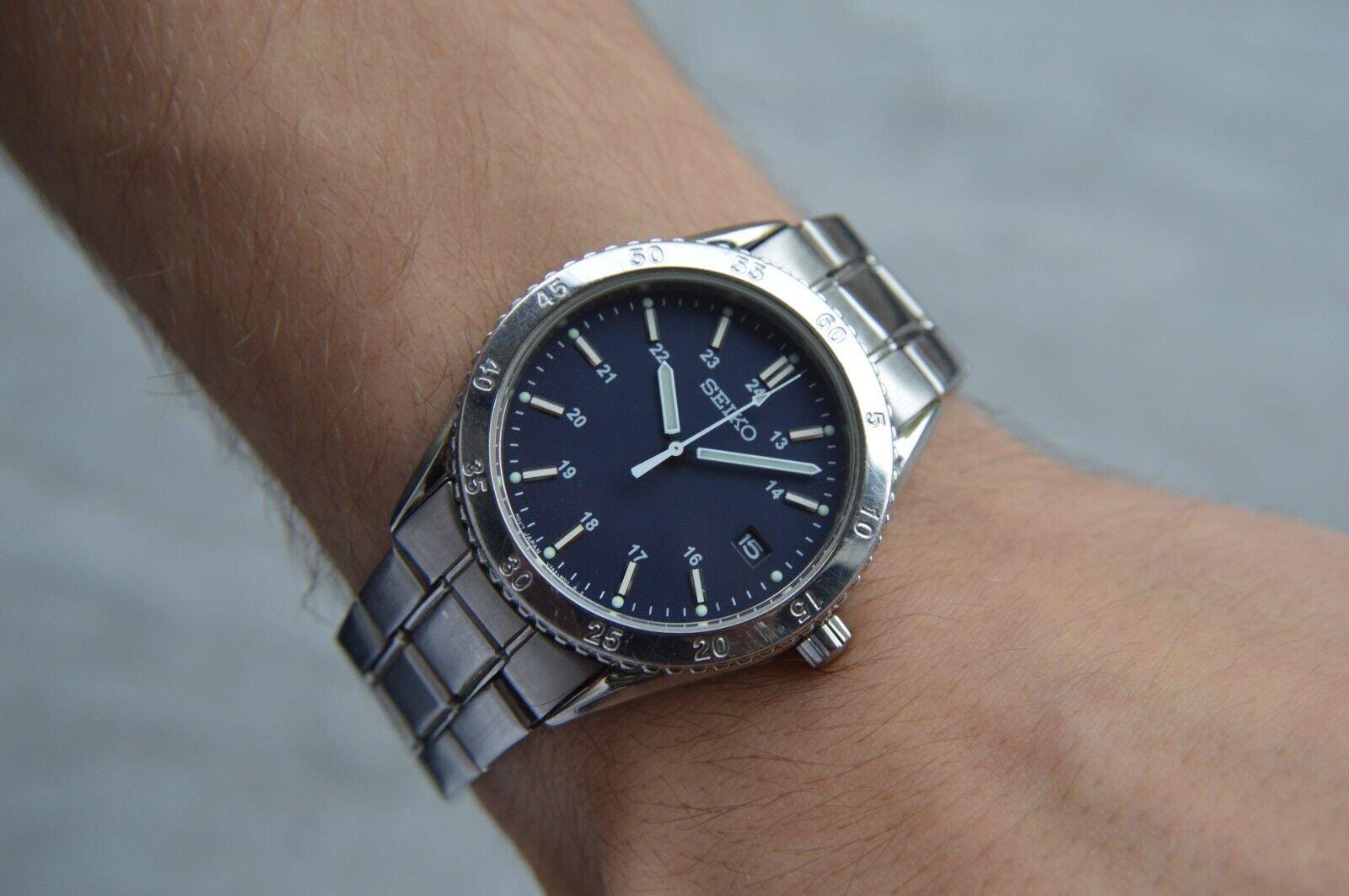 Vintage Seiko Blue Dial Quartz Men's Steel Bracelet Watch Date - Etsy