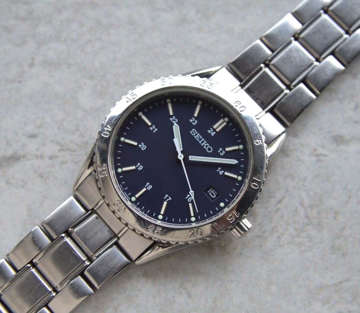 Vintage Seiko Blue Dial Quartz Men's Steel Bracelet Watch Date - Etsy